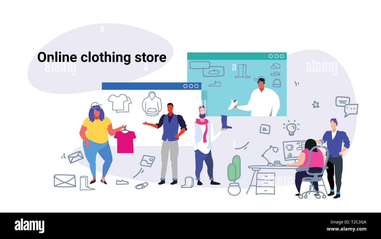 people doing online shopping fashion men women choosing items using ...