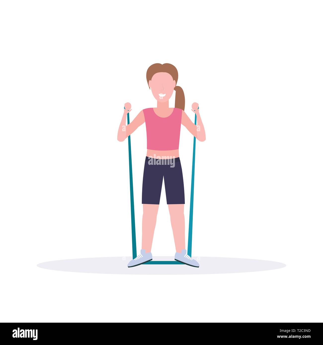 sporty woman doing exercises with resistance band girl training in gym ...