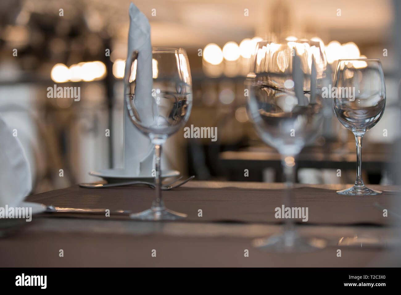 Glass goblets on the restaurant table Stock Photo - Alamy