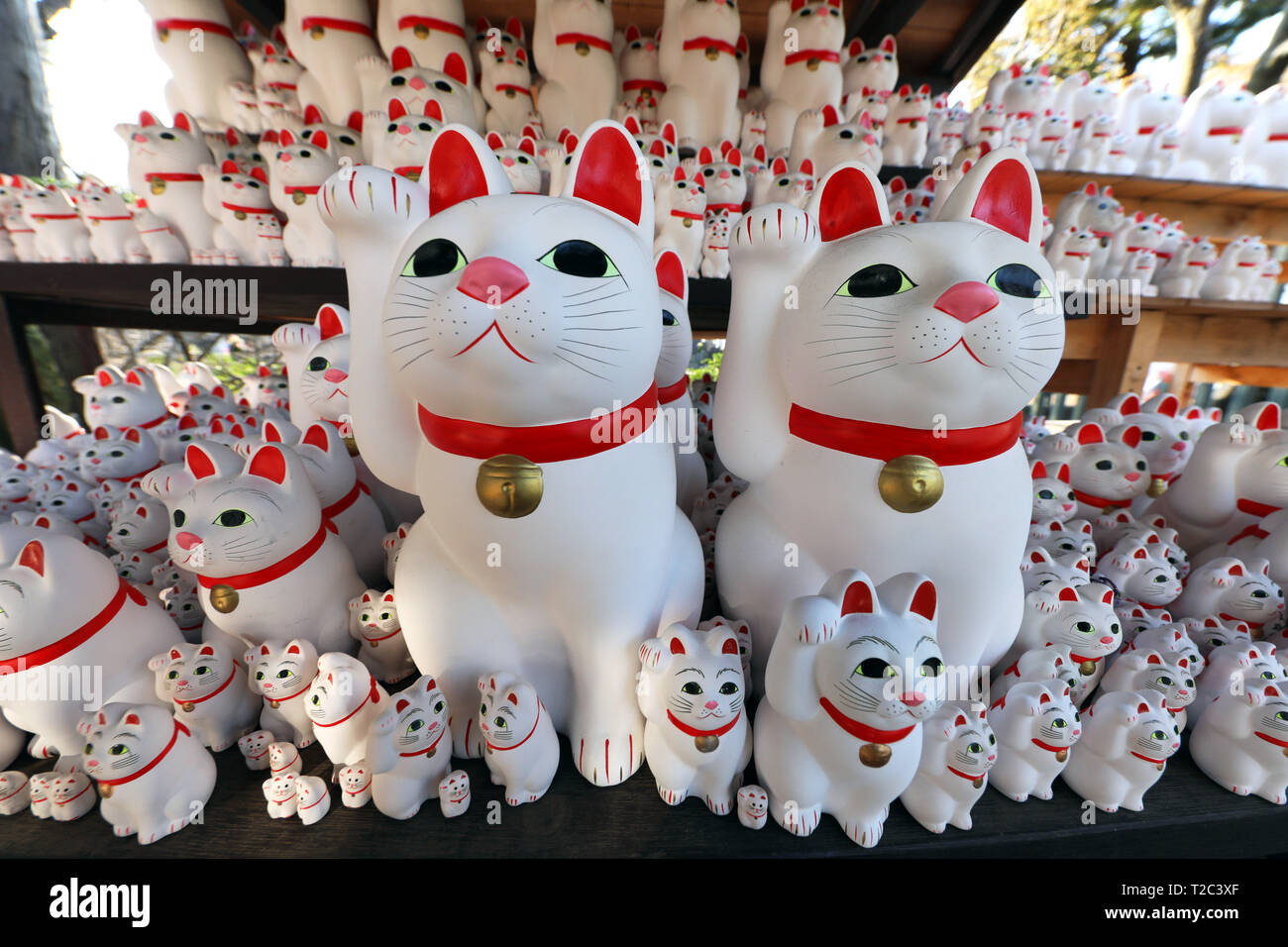 Maneki-Neko waving cat statues at the Gotokuji Temple in the Setagaya ...