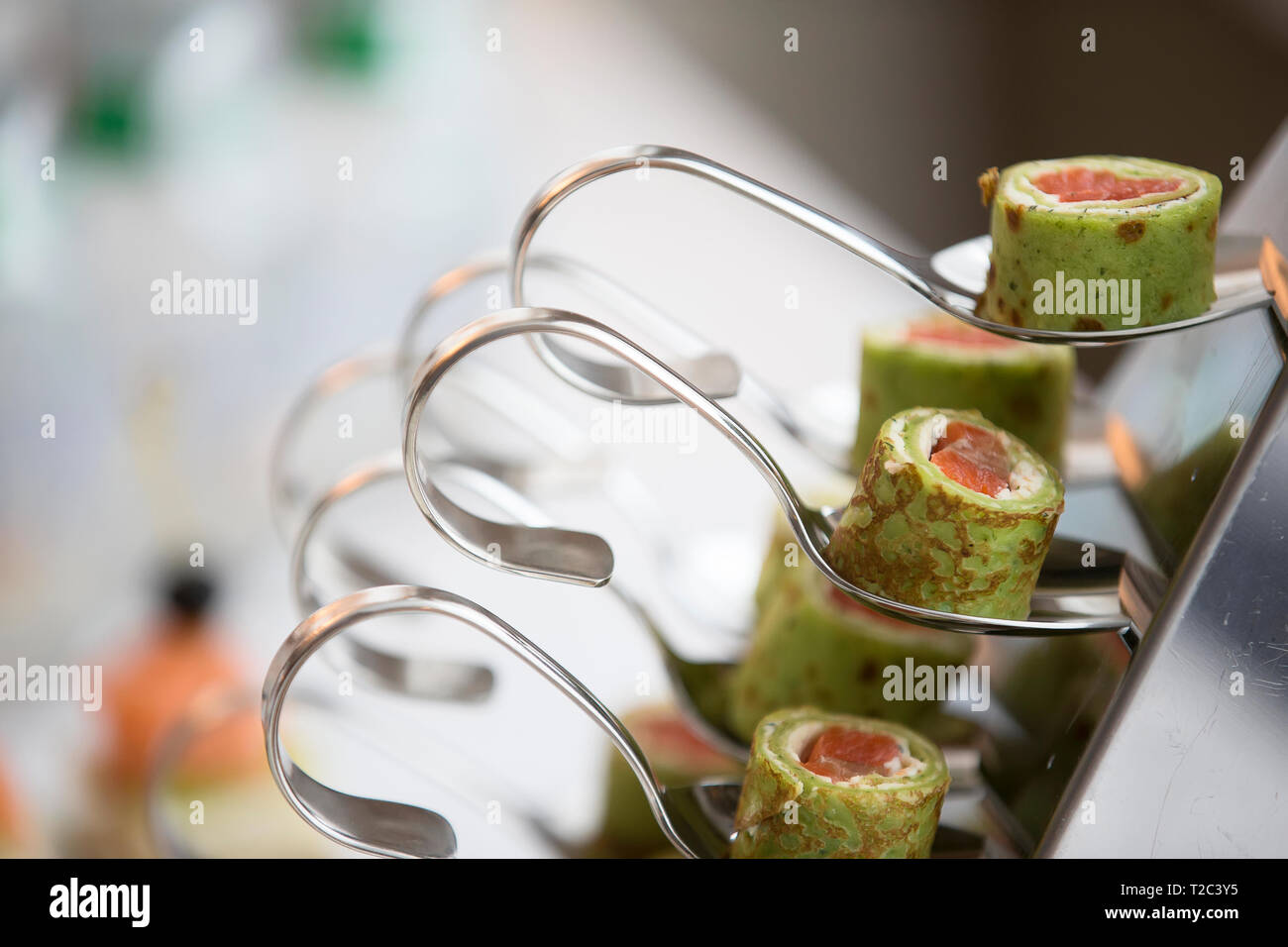 Buffet Snack Food.Snack food for a buffet table. Rolls with filling ...
