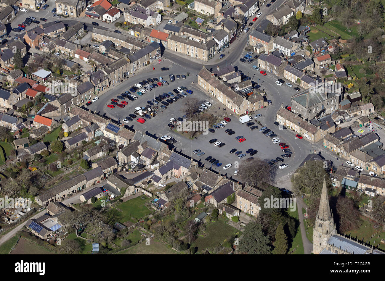 aerial view of the small Yorkshire town of Masham Stock Photo - Alamy