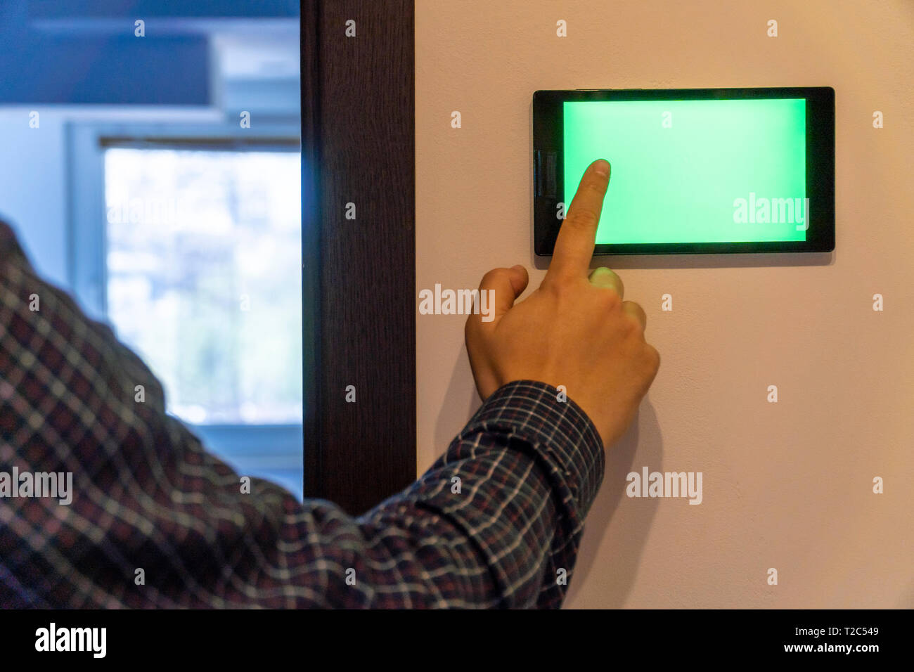 Smart home control and security concept. Device with blank screen ...
