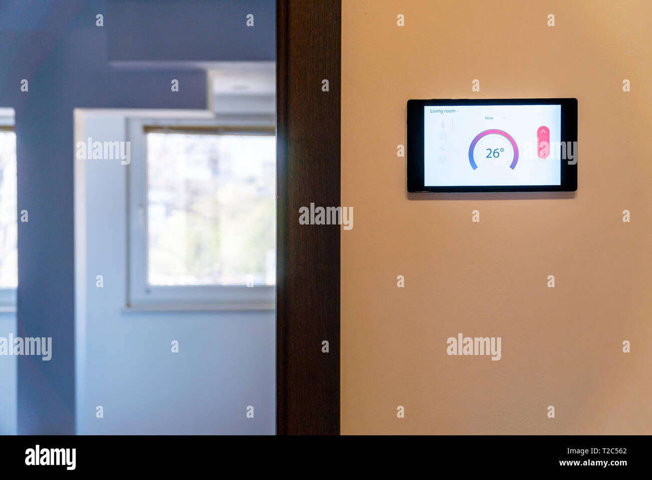 Smart home temperature control concept. Device with software ...