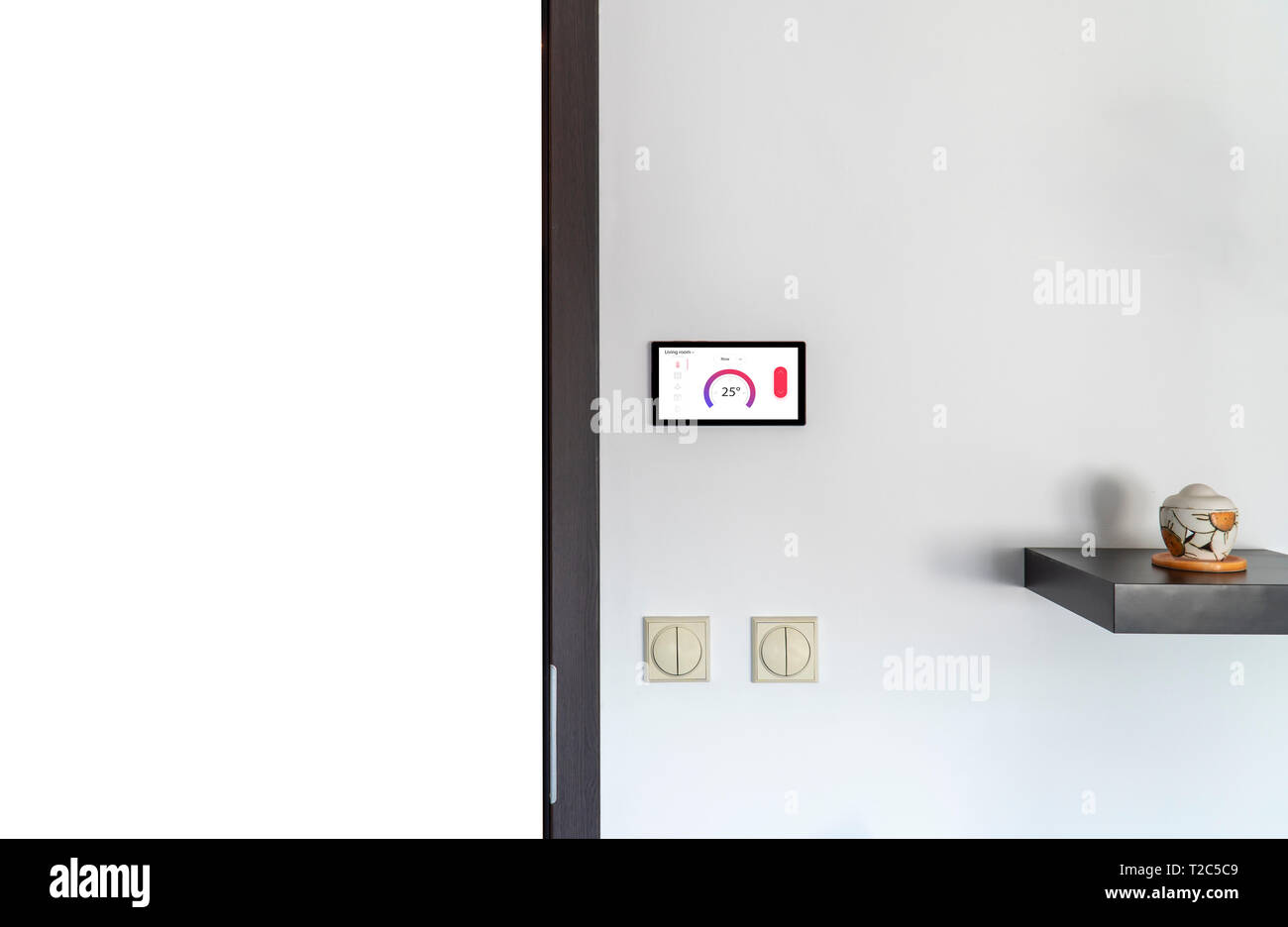 Smart home temperature control concept. Device with software ...