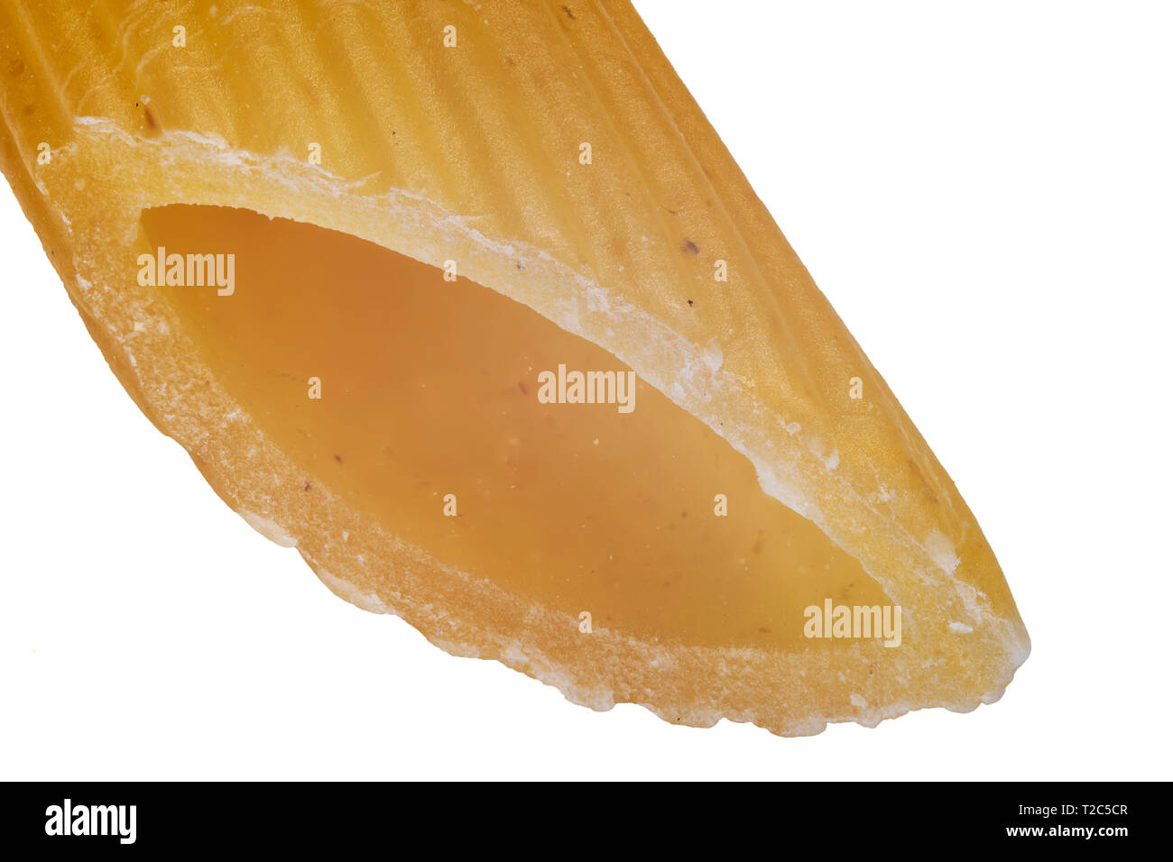 Extreme macro shot of a penne pasta showing the structure of the ...