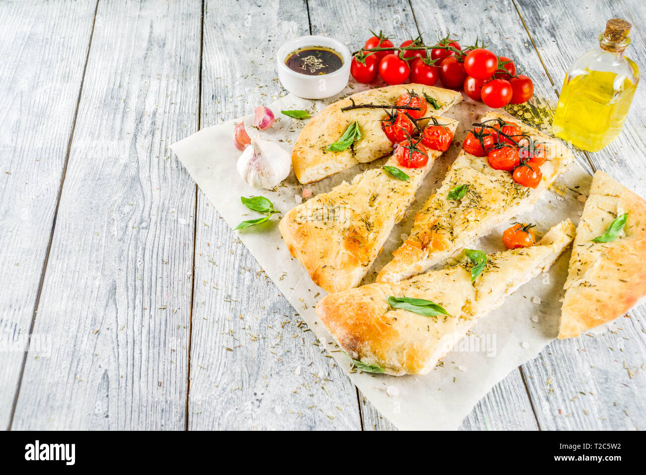 Traditional homemade Italian flat bread focaccia. Focaccia with ...