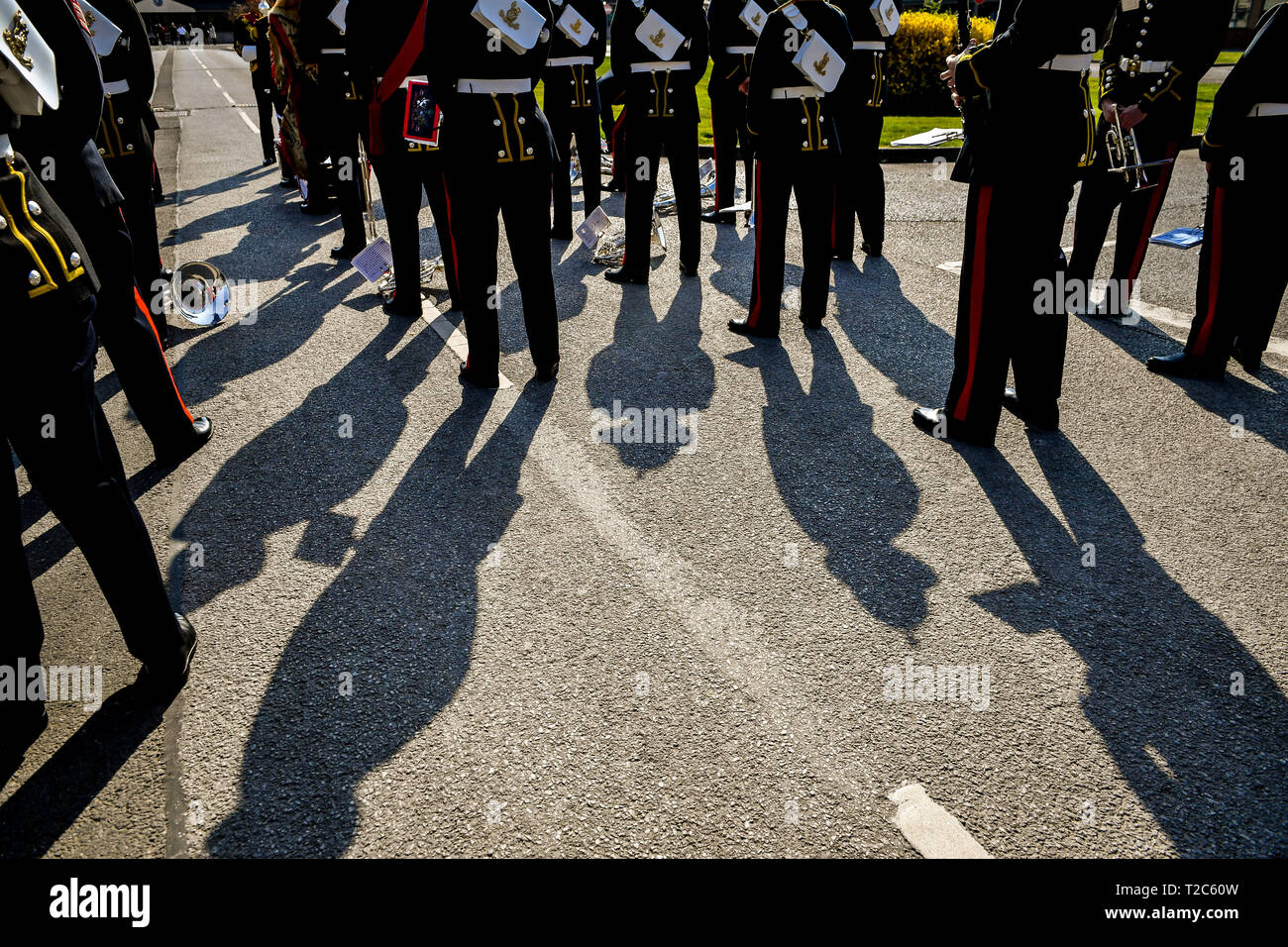 The band of Her Majesty's Royal Marines gather as they prepare to take ...