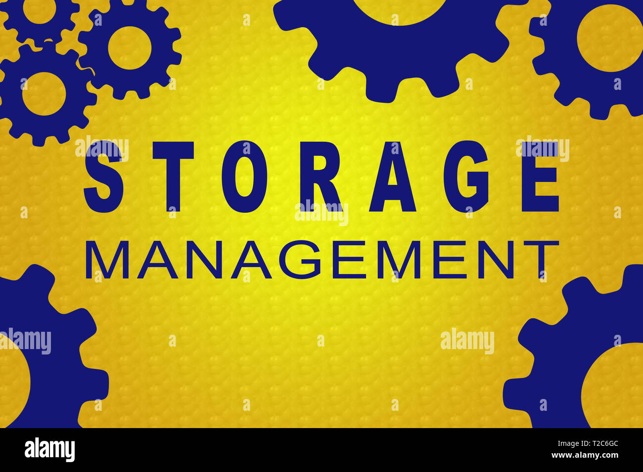 STORAGE MANAGEMENT sign concept illustration with blue gear wheel ...