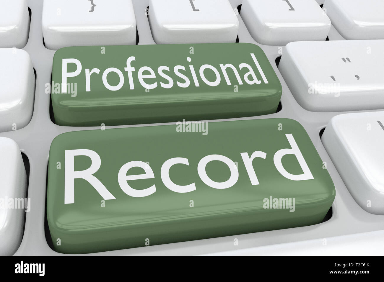 3D illustration of computer keyboard with the script Professional Record on two adjacent buttons ...