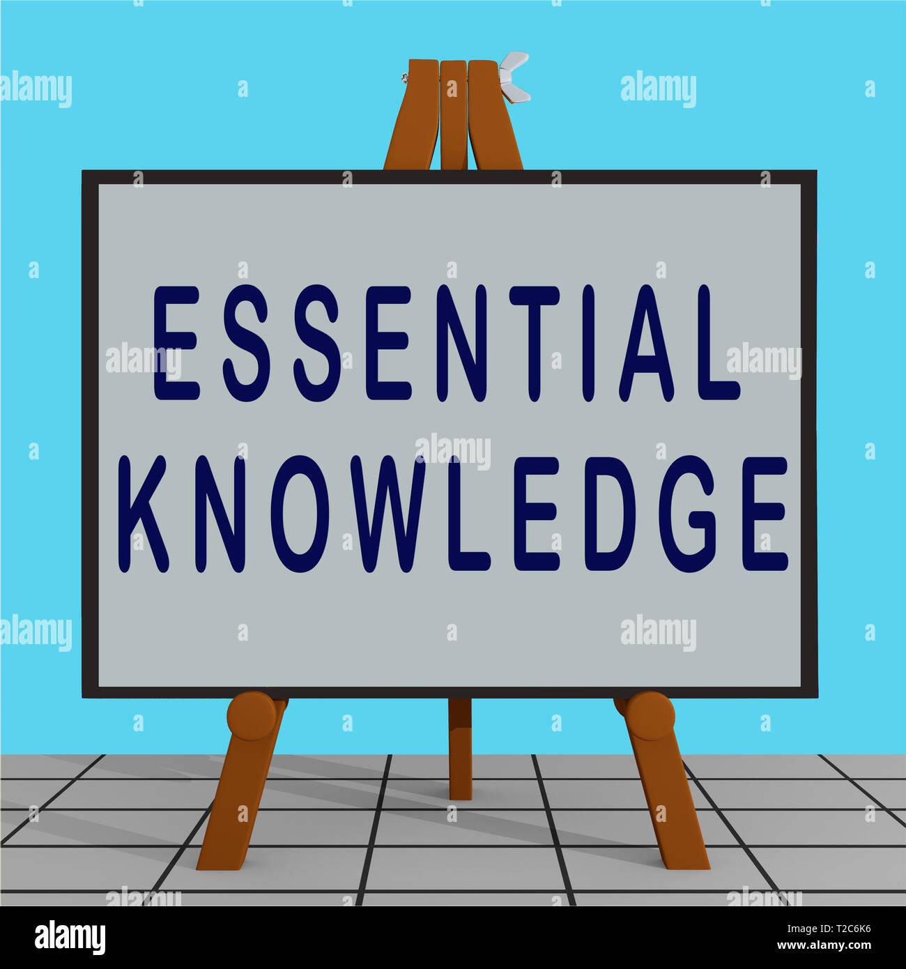 3D illustration of ESSENTIAL KNOWLEDGE title on a tripod display board ...