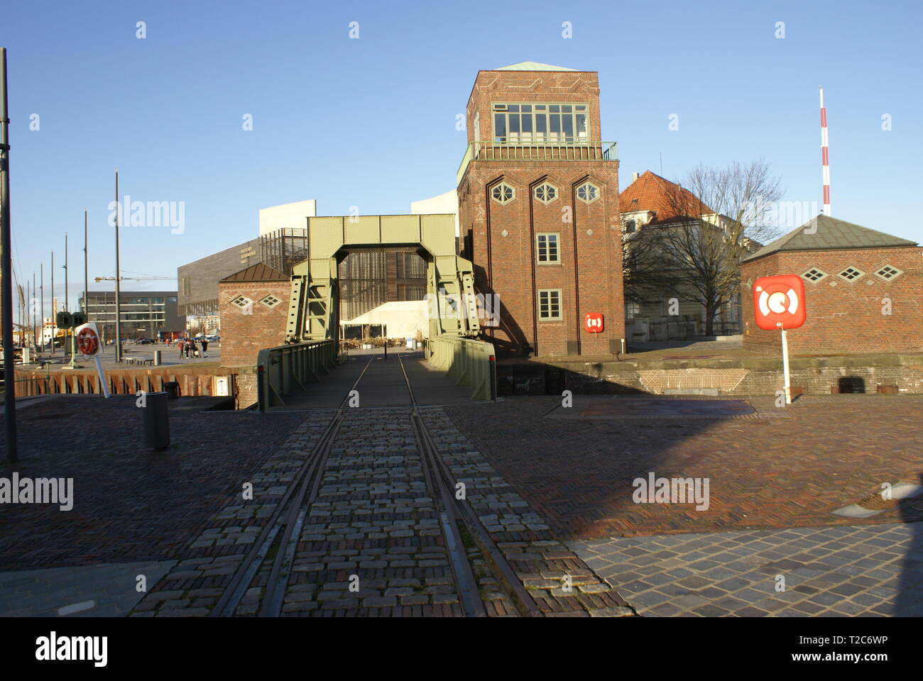 Drawbridge over the gateway in the port of Bremerhaven. Germany. North ...
