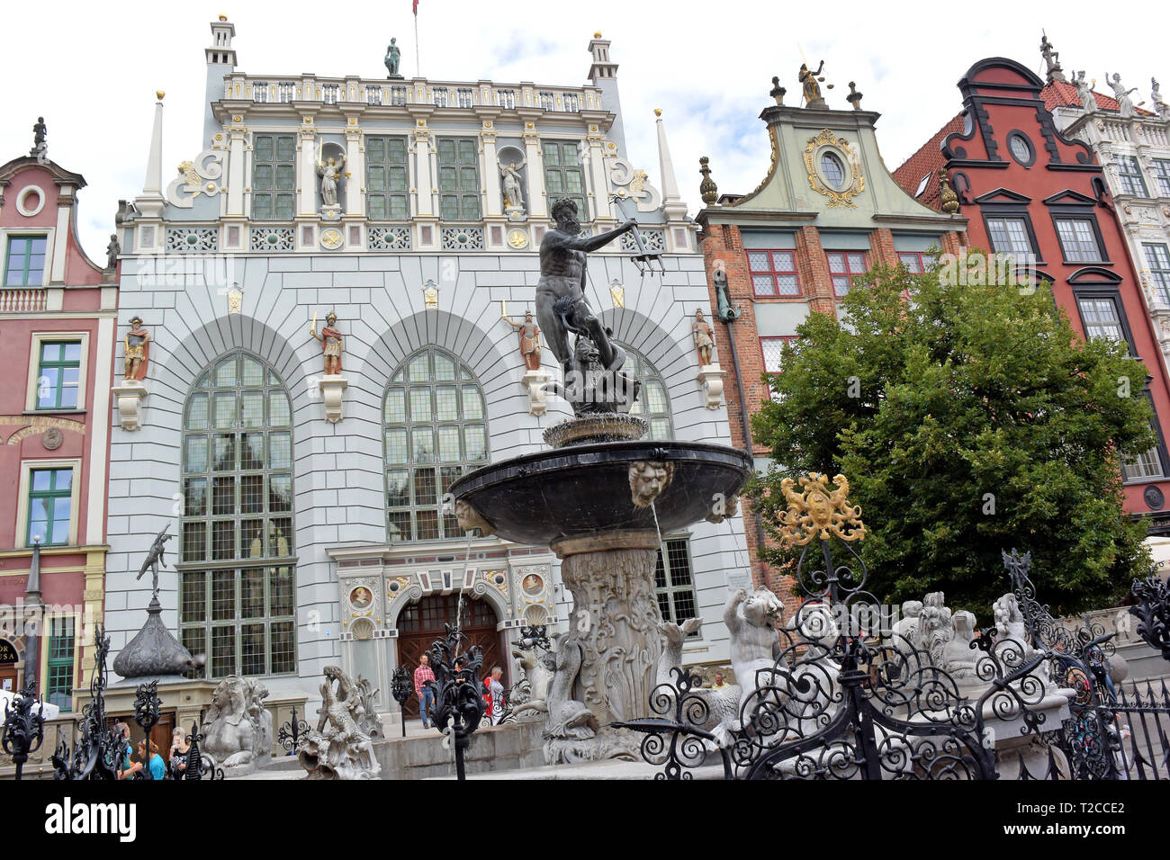 Danzig, Poland. 08th July, 2018. The Neptune fountain with bronze ...