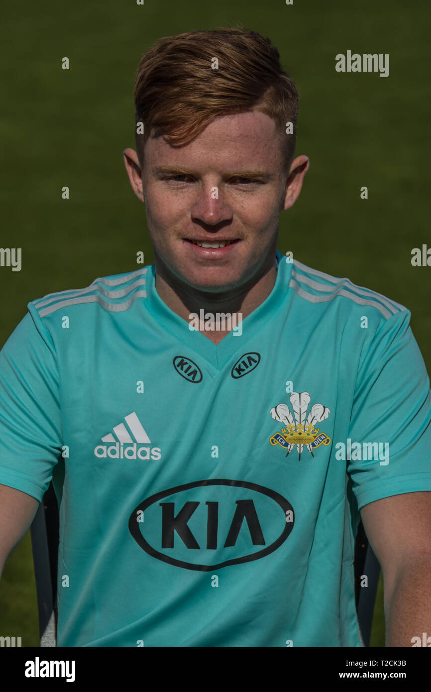 London, UK.1 April, 2019. Ollie Pope poses for the individual head ...