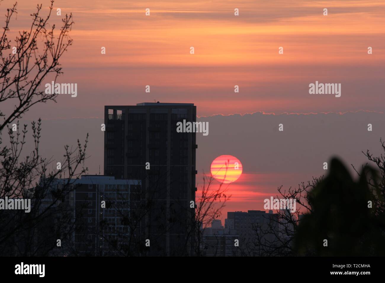 Spectacular sunset seen from Greenwich Park, London, England Stock ...