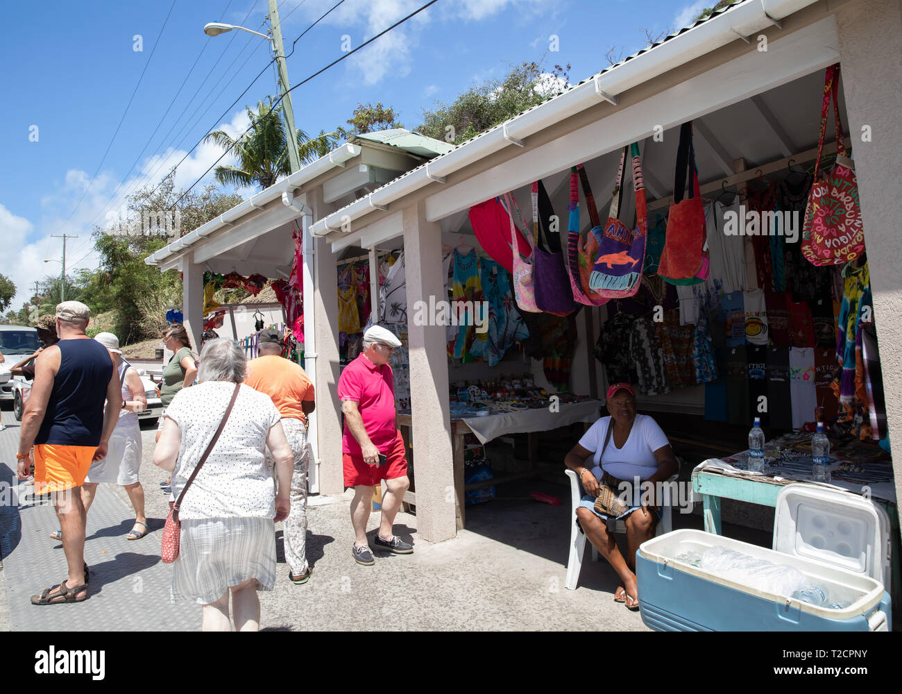Souvenir stalls in Antigua, The Caribbean Stock Photo - Alamy