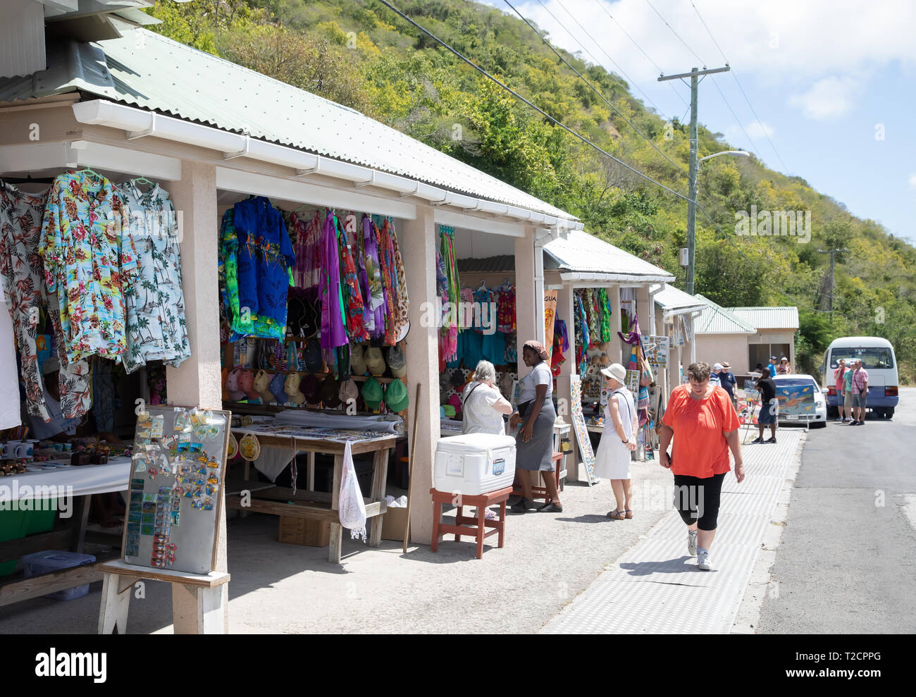 Souvenir stalls in Antigua, The Caribbean Stock Photo - Alamy