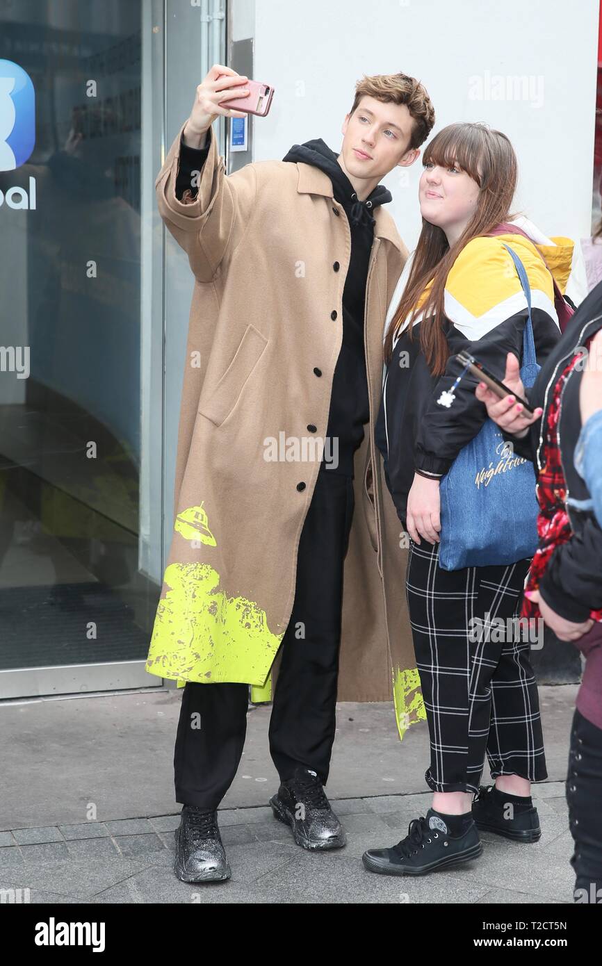 Troye Silvan seen at Global studios for radio interviews and to meet ...