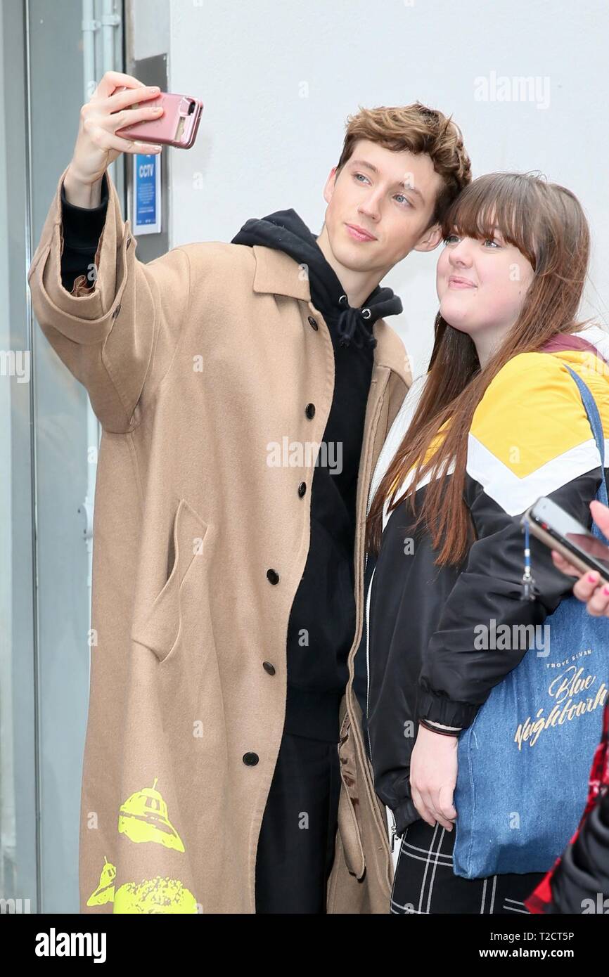 Troye Silvan seen at Global studios for radio interviews and to meet ...
