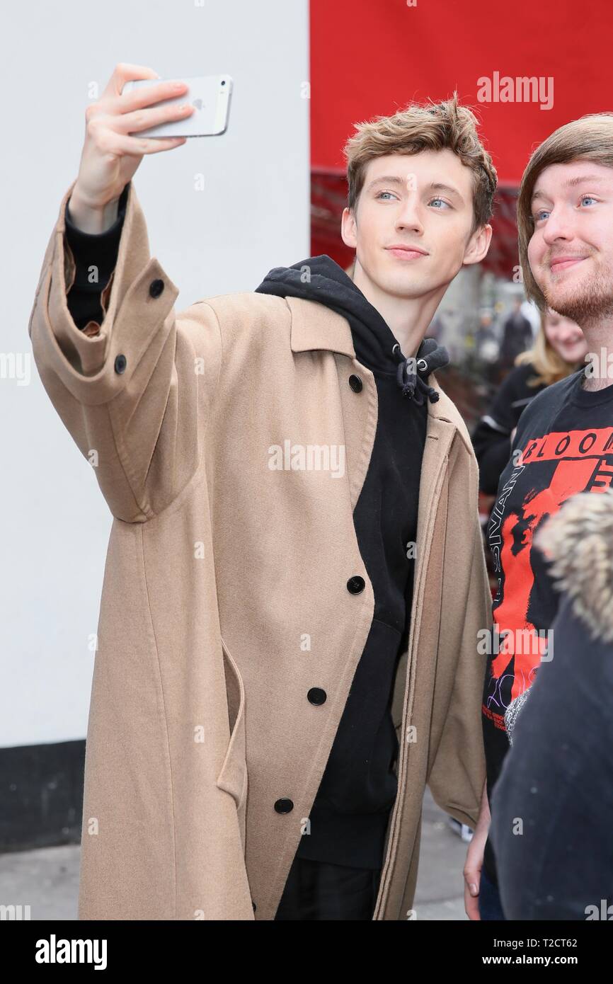 Troye Silvan seen at Global studios for radio interviews and to meet ...