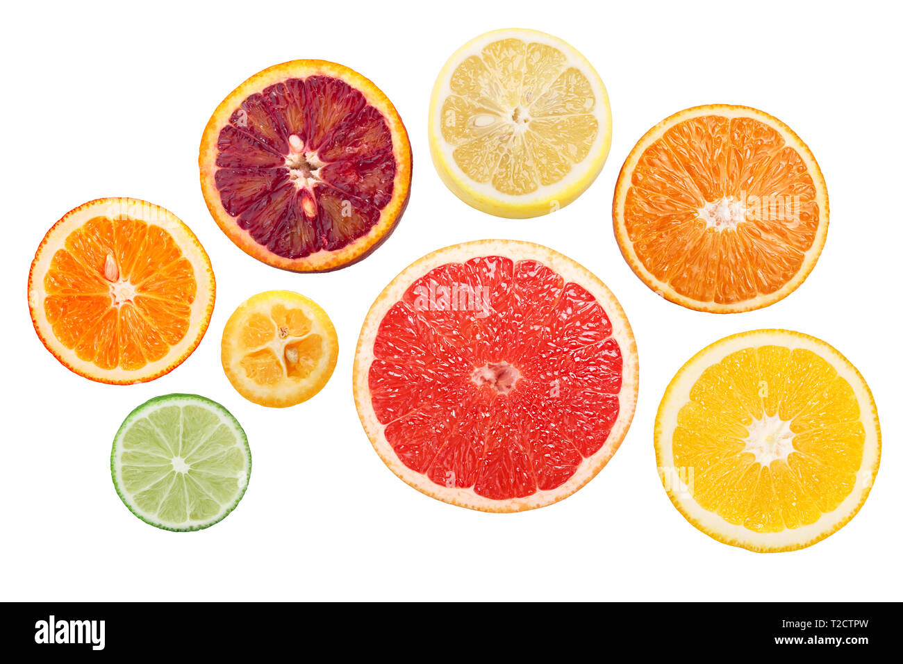 Citrus fruits rings, wheels or round slices, top view Stock Photo - Alamy