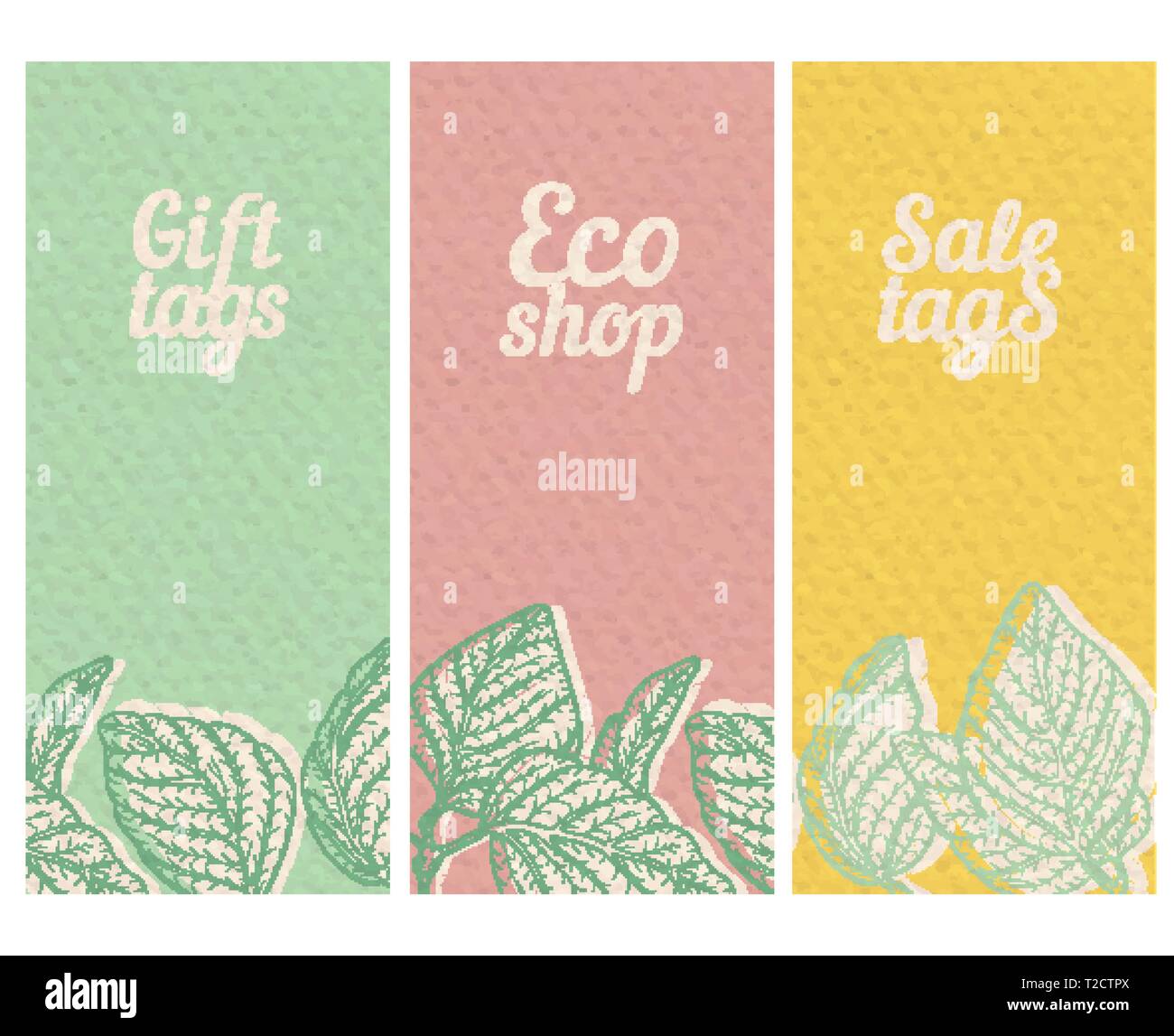 Vector paper textured banners set with leaves made of recycled paper ...