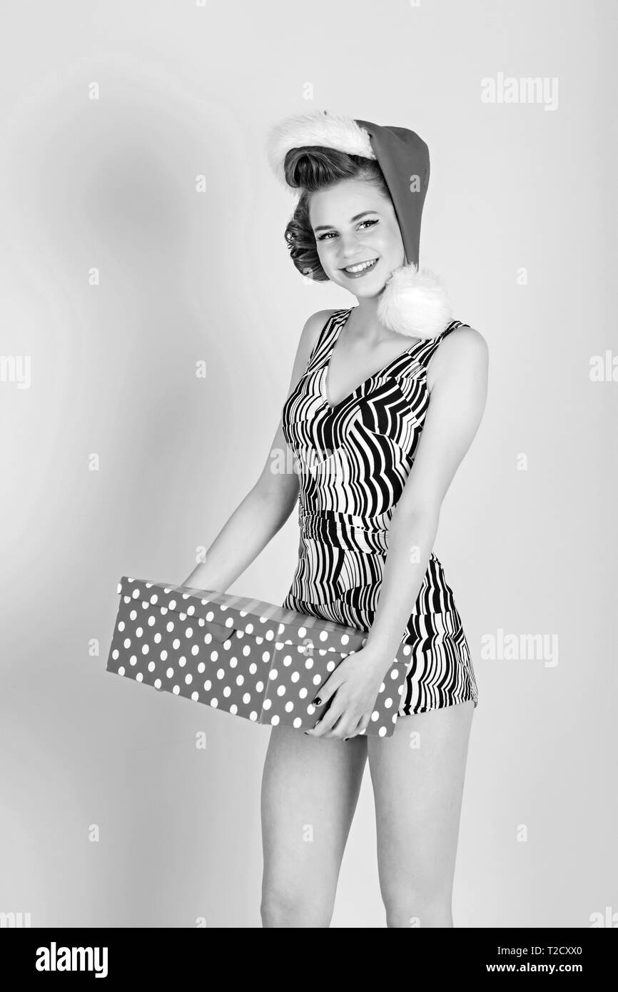 Christmas hat on pink Black and White Stock Photos & Images - Alamy