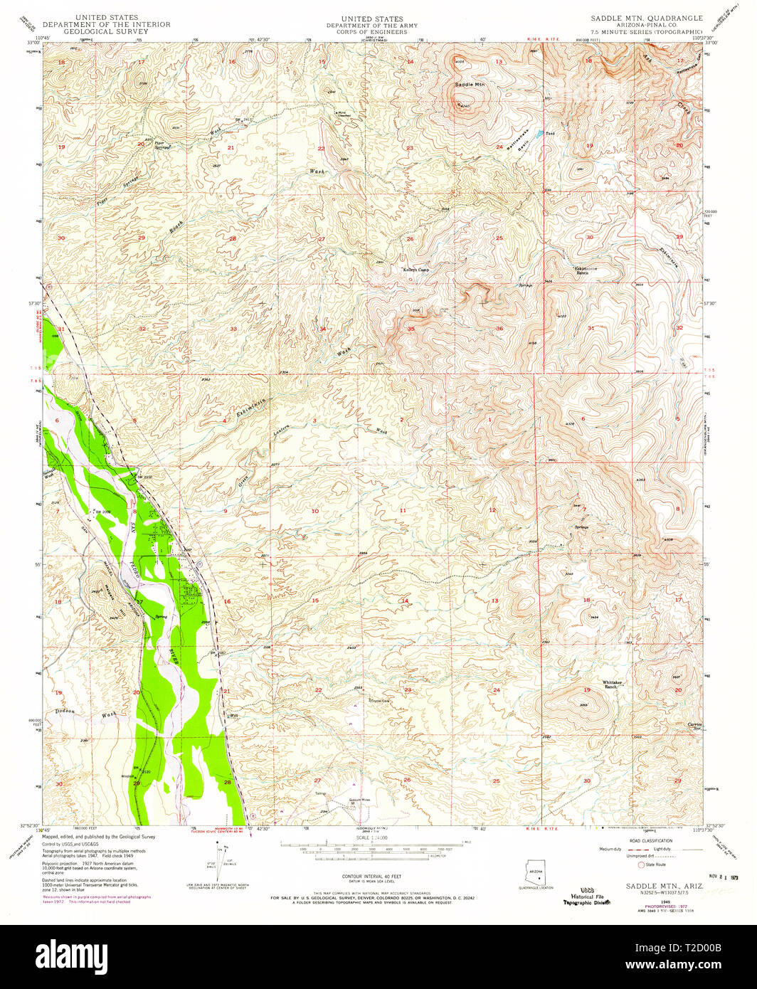 USGS TOPO Map Arizona AZ Saddle Mtn 313195 1949 24000 Restoration Stock ...