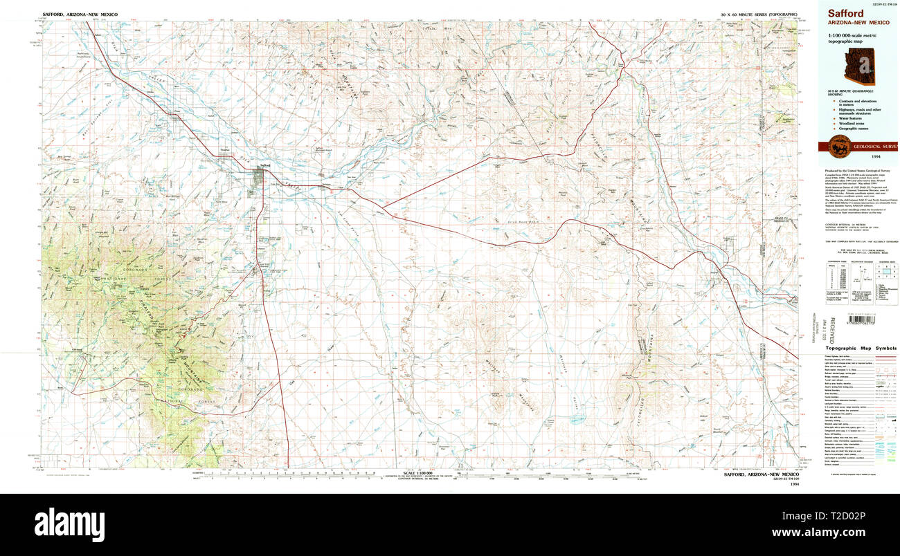 USGS TOPO Map Arizona AZ Safford 315296 1994 100000 Restoration Stock ...