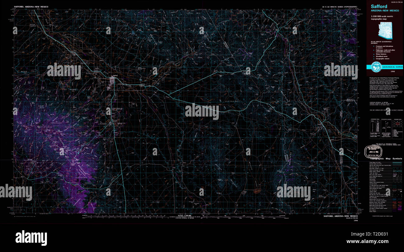 USGS TOPO Map Arizona AZ Safford 315297 1994 100000 Inverted ...