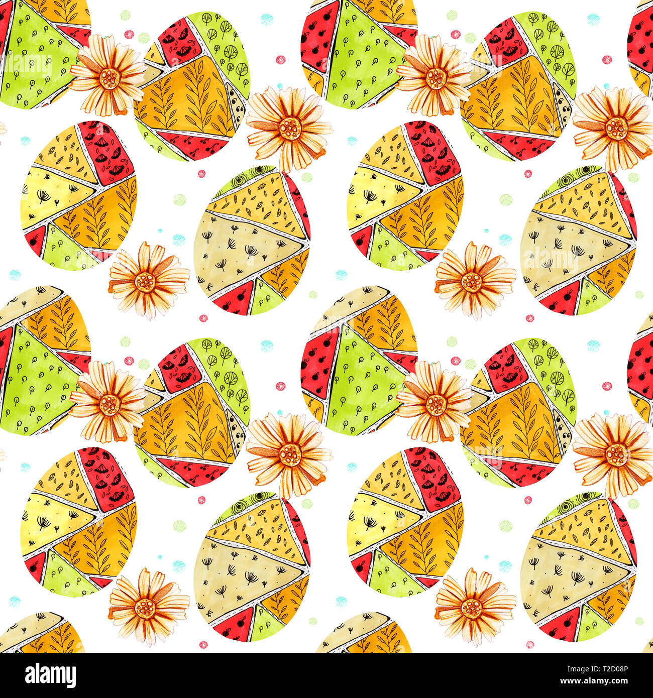 Seamless pattern with Easter eggs with a colorful pattern in doodle ...