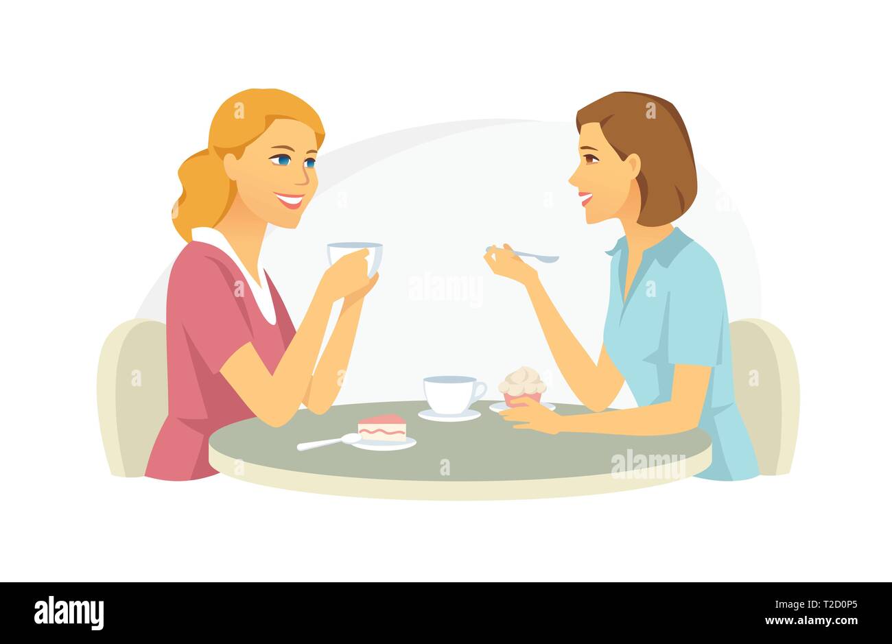 Girls in the cafe - cartoon people characters illustration on white ...