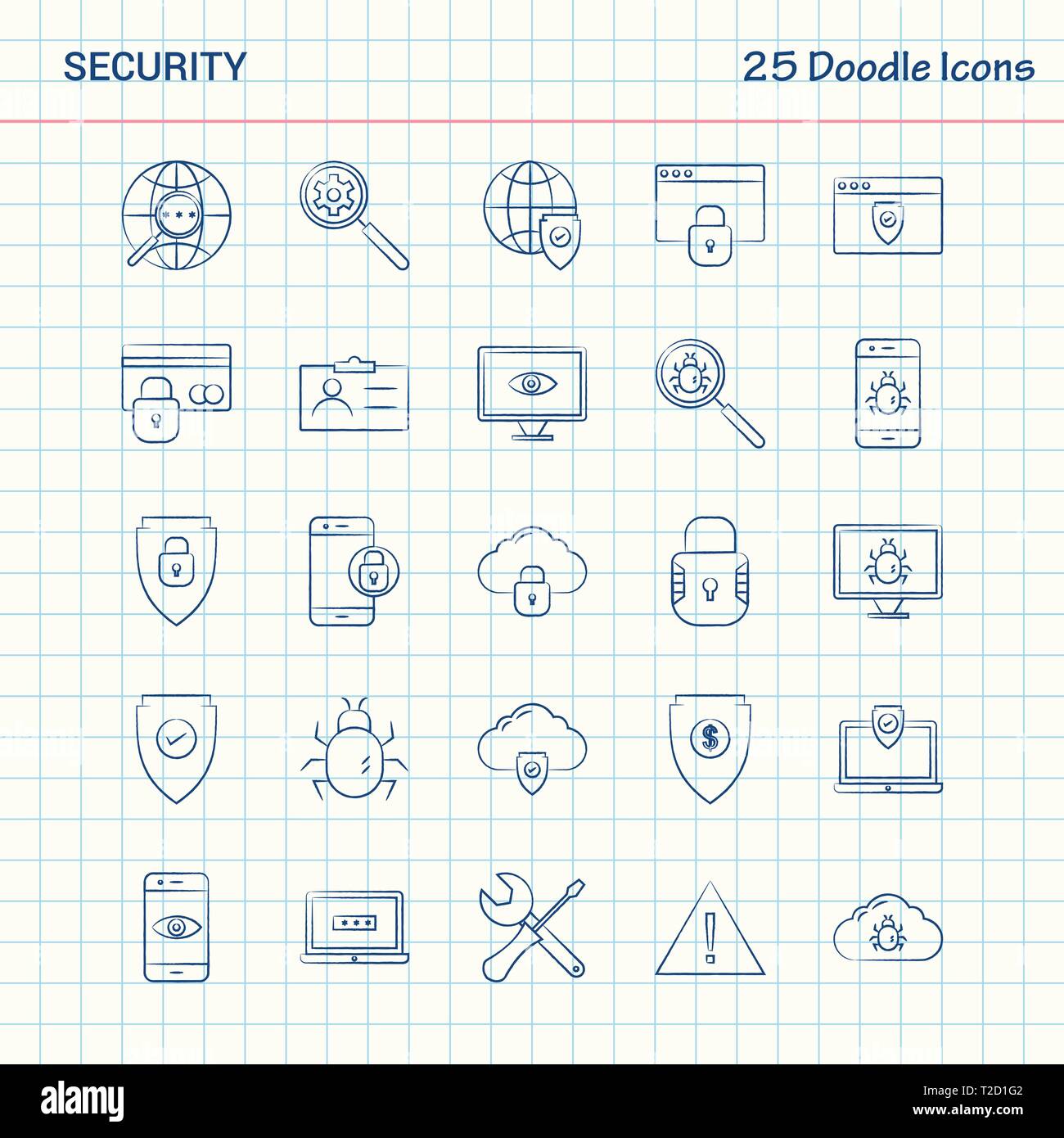 Security 25 Doodle Icons. Hand Drawn Business Icon set Stock Vector ...