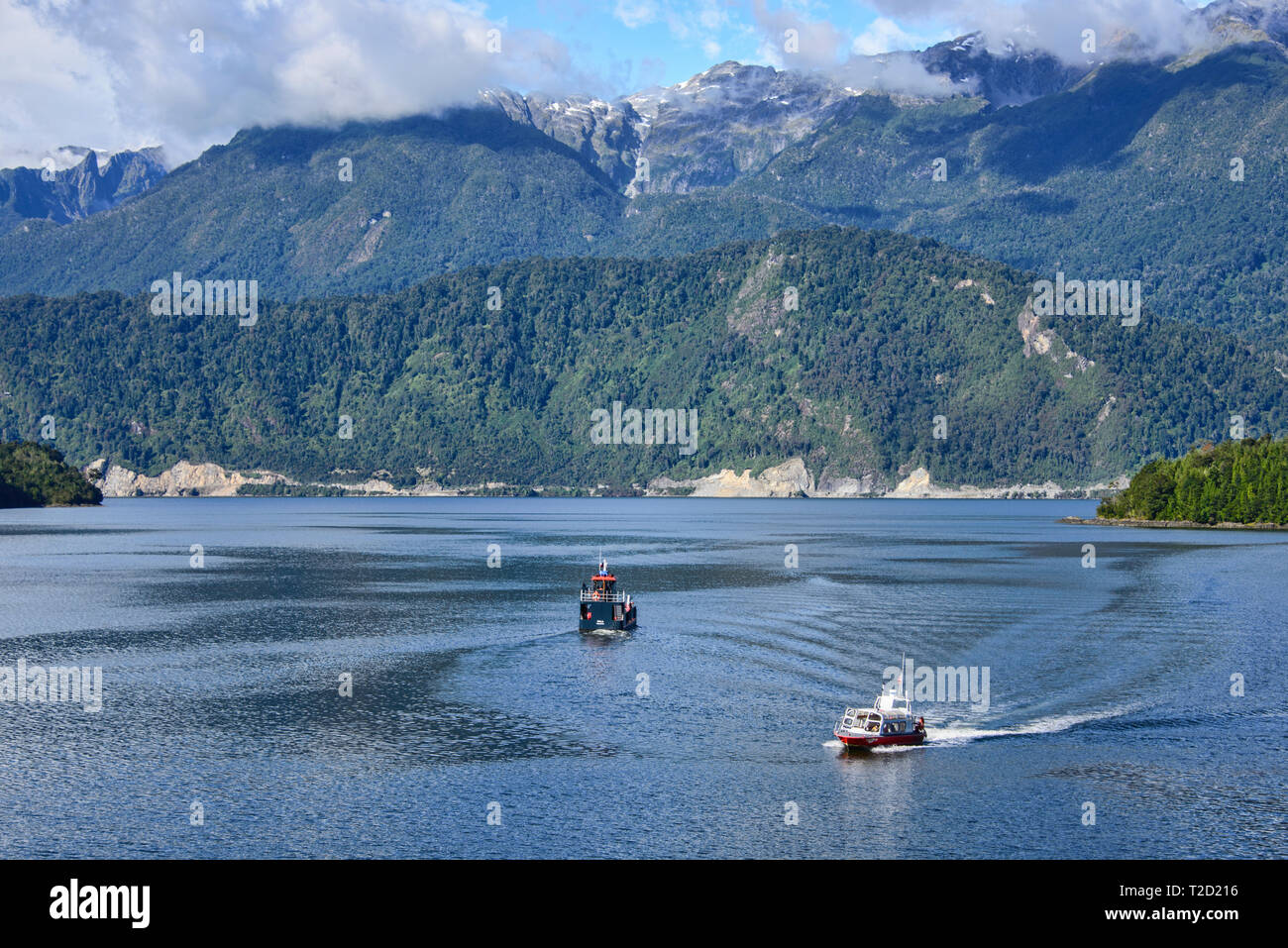 The Puyuhuapi fjord in the Ventisquero Sound, Patagonia, Aysen, Chile ...