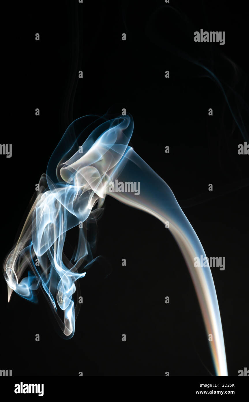 Isolated white and blue smoke on black background. Design element ...