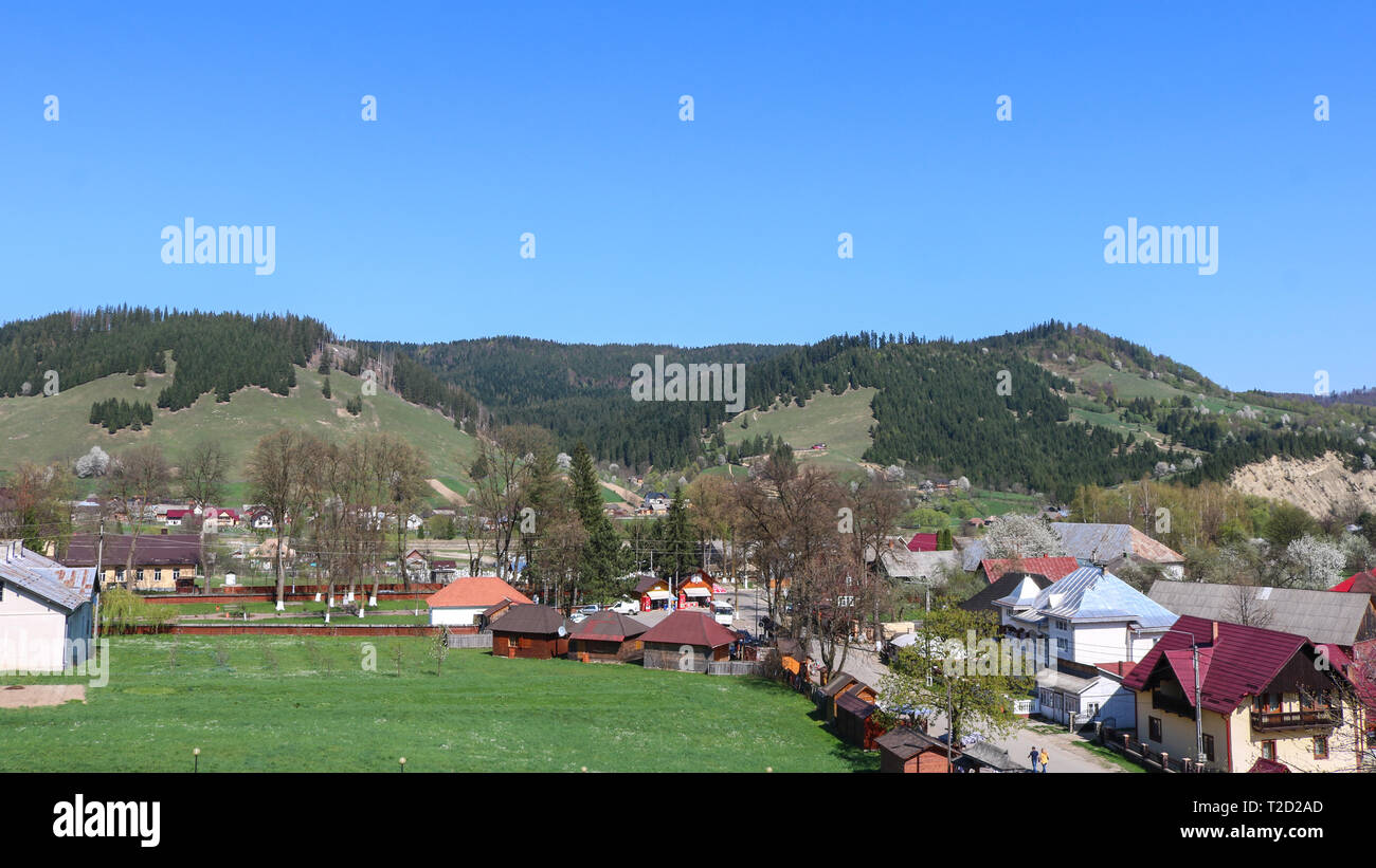 View of Manastirea humorului village in Bucovina region, Romania Stock ...