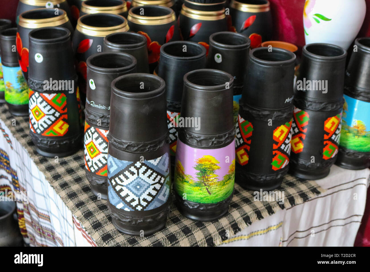 Hand made black pottery in Marginea, in Bucovina. Romania Stock Photo ...