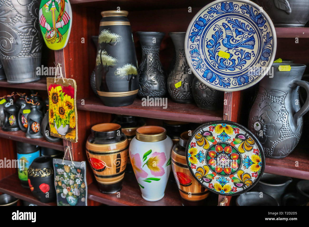 Hand made black pottery in Marginea, in Bucovina. Romania Stock Photo ...