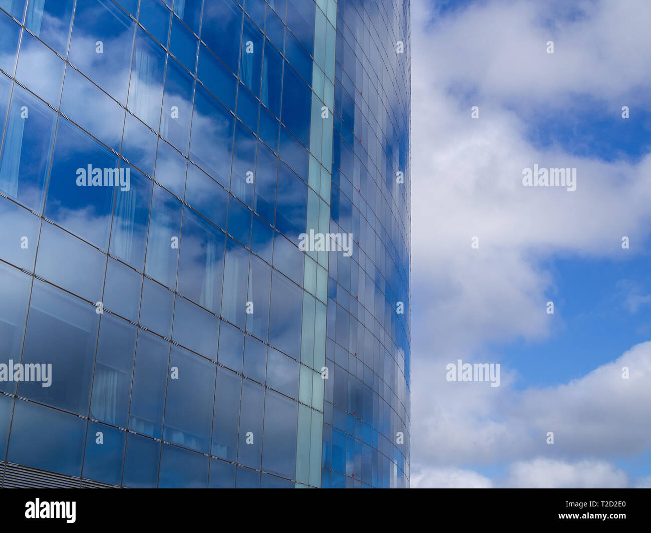 Cloudy sky reflection on the skyscraper windows, close up Stock Photo ...
