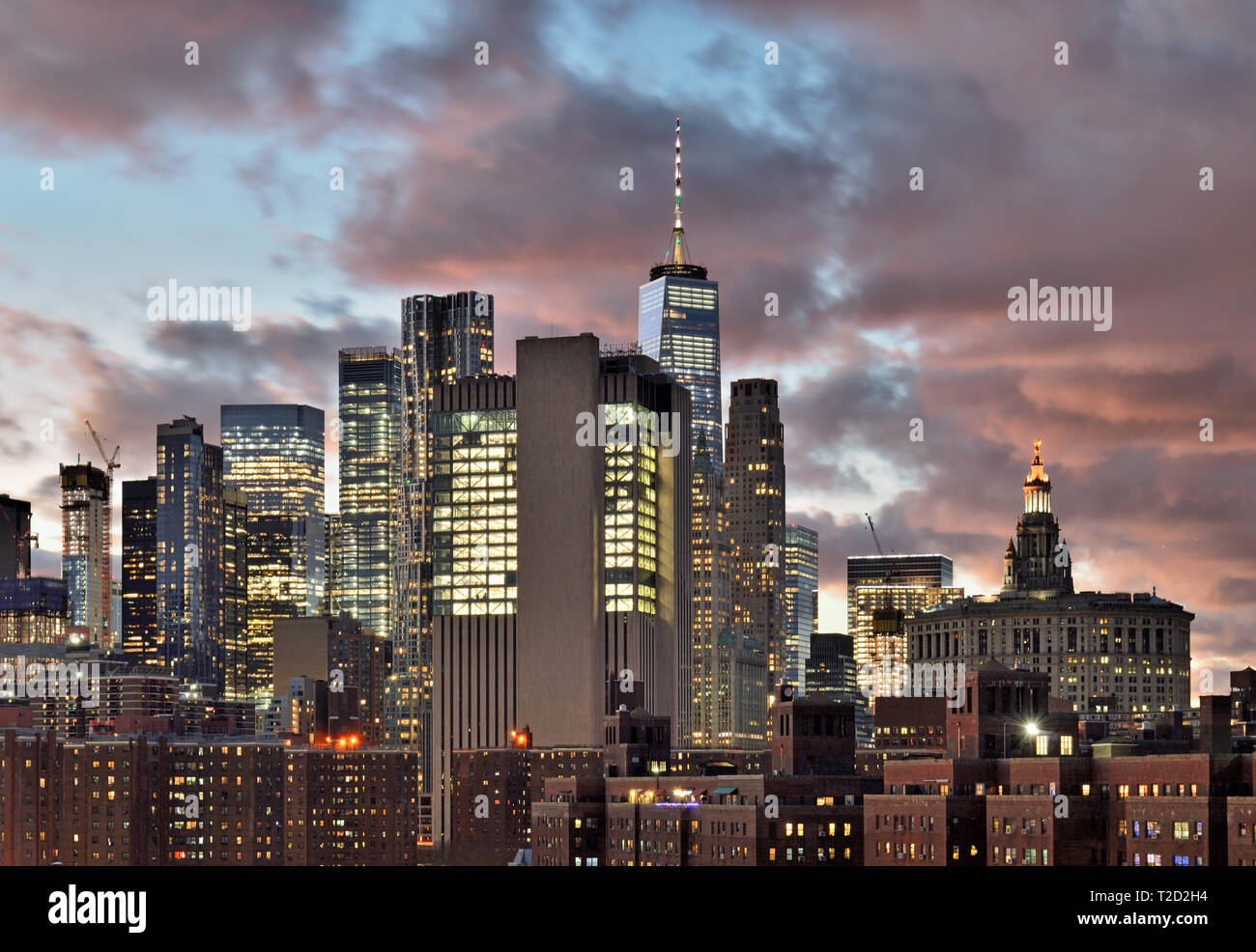 Buildings of Lower Manhattan at sunset time Stock Photo - Alamy