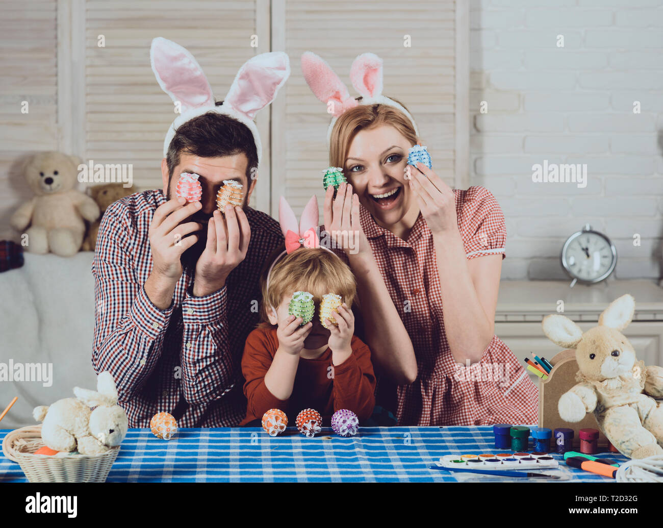 Happy family celebrate spring holiday, love, easter. family with happy ...