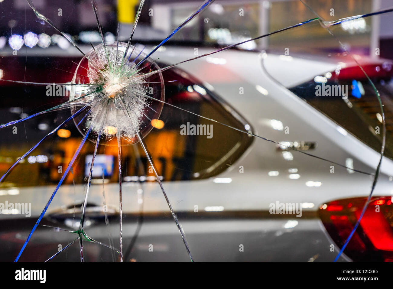 Abstract Cracked Window Glass background. Crash windshield glass of car ...