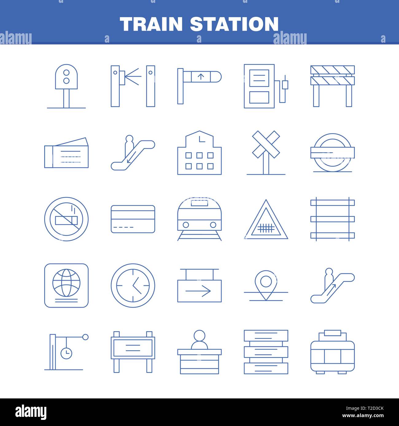 Train Station Line Icons Set For Infographics, Mobile UX/UI Kit And ...