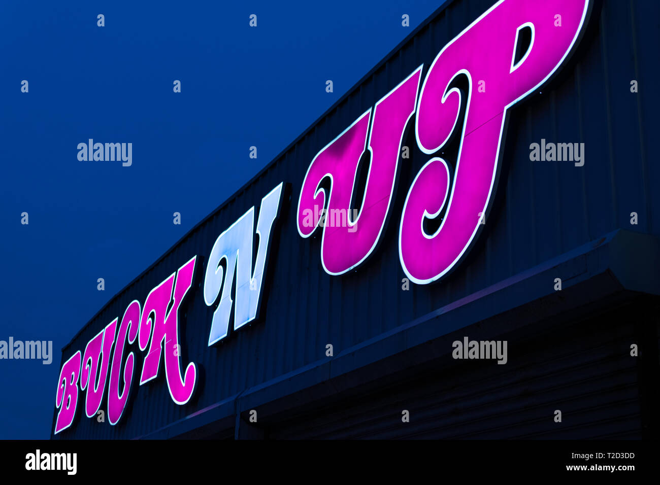 Buck N Up dollar-store, closed storefront and business sign during ...