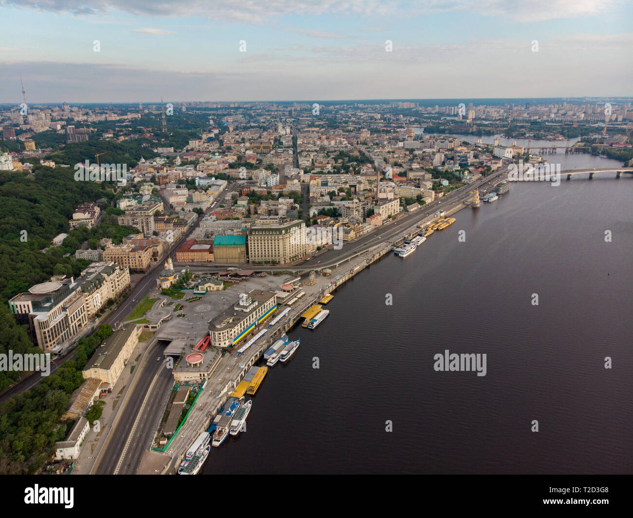 aerial view of city riverside. rivershore. copy space. summer time ...