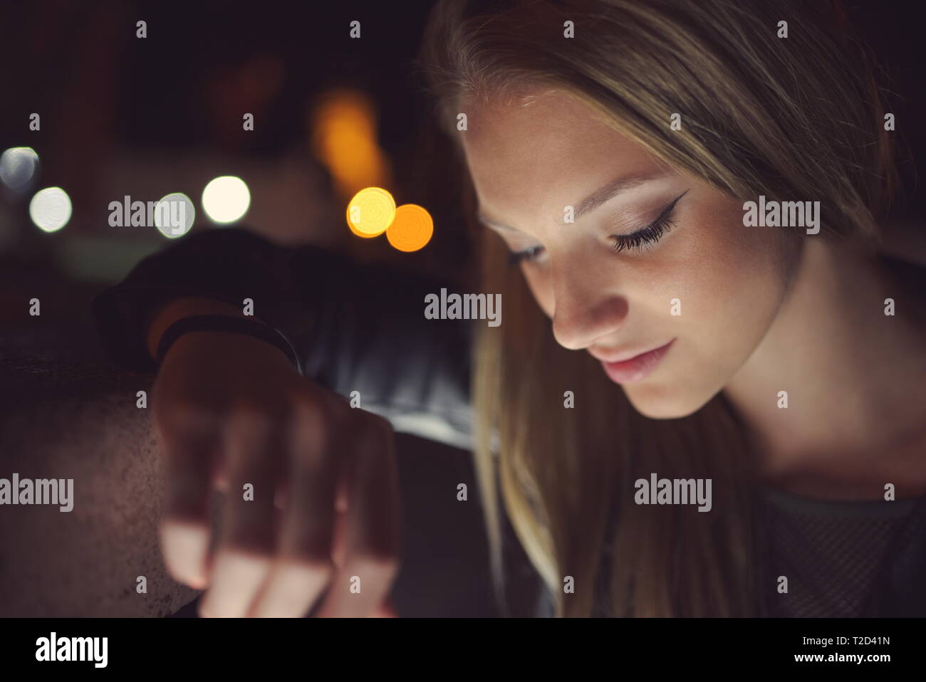 Teen Girl Night Portrait with City Lights Stock Photo - Alamy