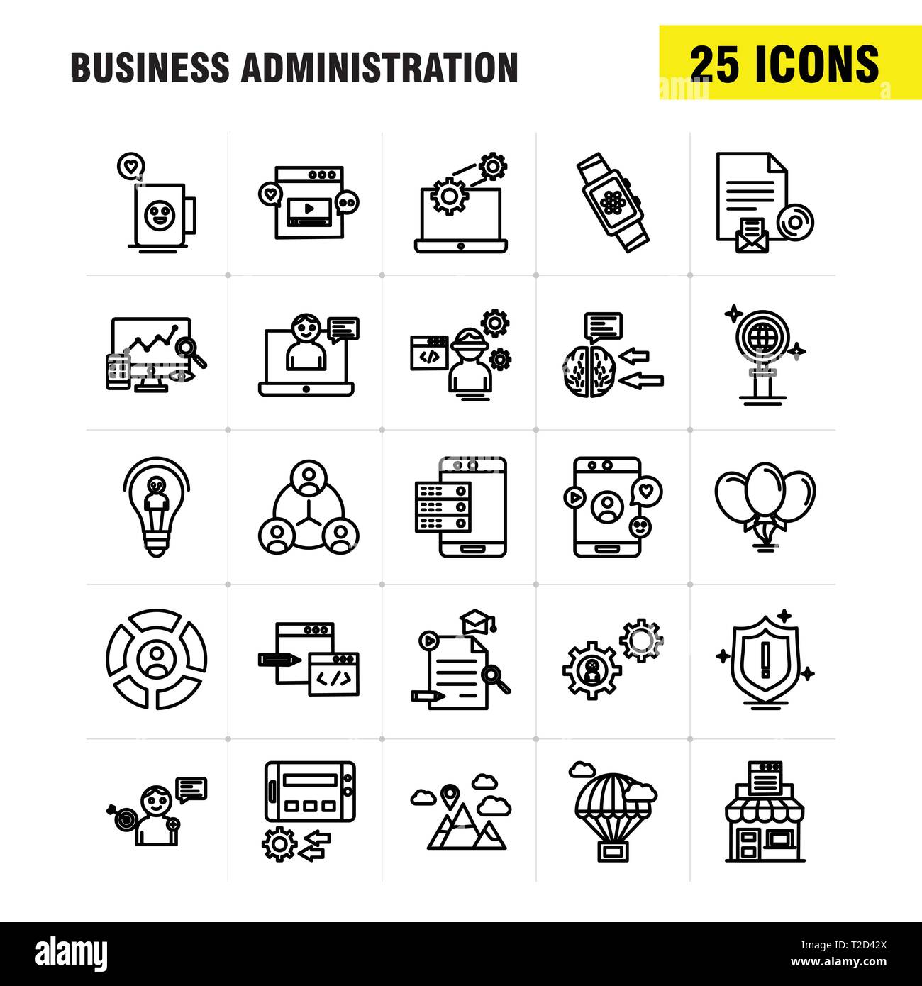 Business Administration Line Icons Set For Infographics, Mobile UX/UI ...