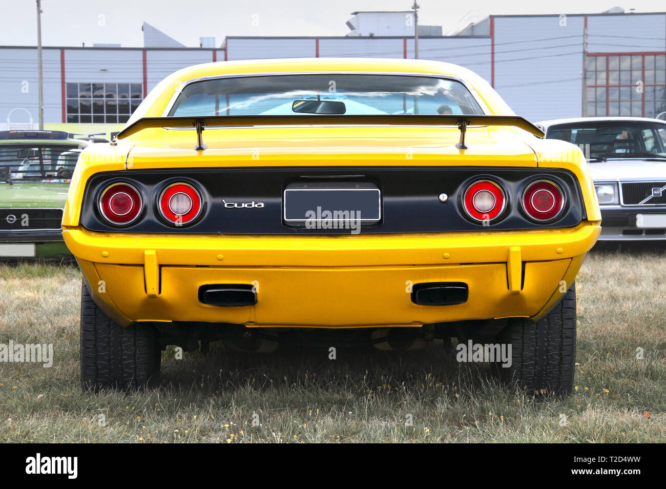 Yellow Chevrolet Cuda at Pick-Nick 2018, Classic car show in Forssa ...