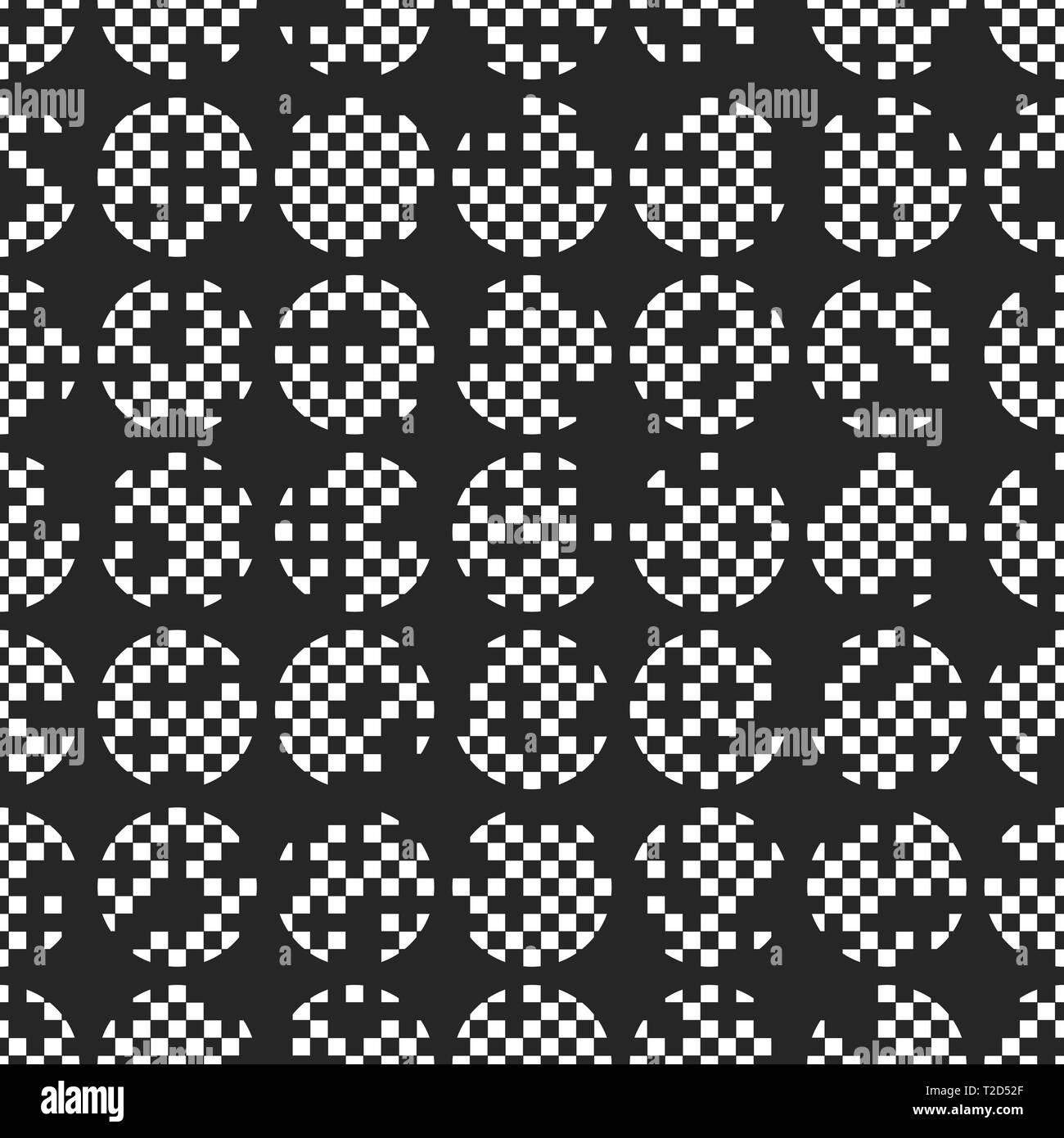 Circle seamless pattern with pixel structure. Monochrome pattern with ...