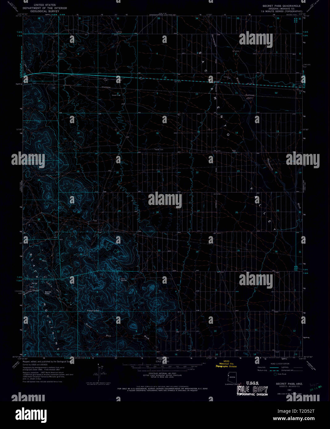 USGS TOPO Map Arizona AZ Secret Pass 313300 1967 24000 Inverted ...